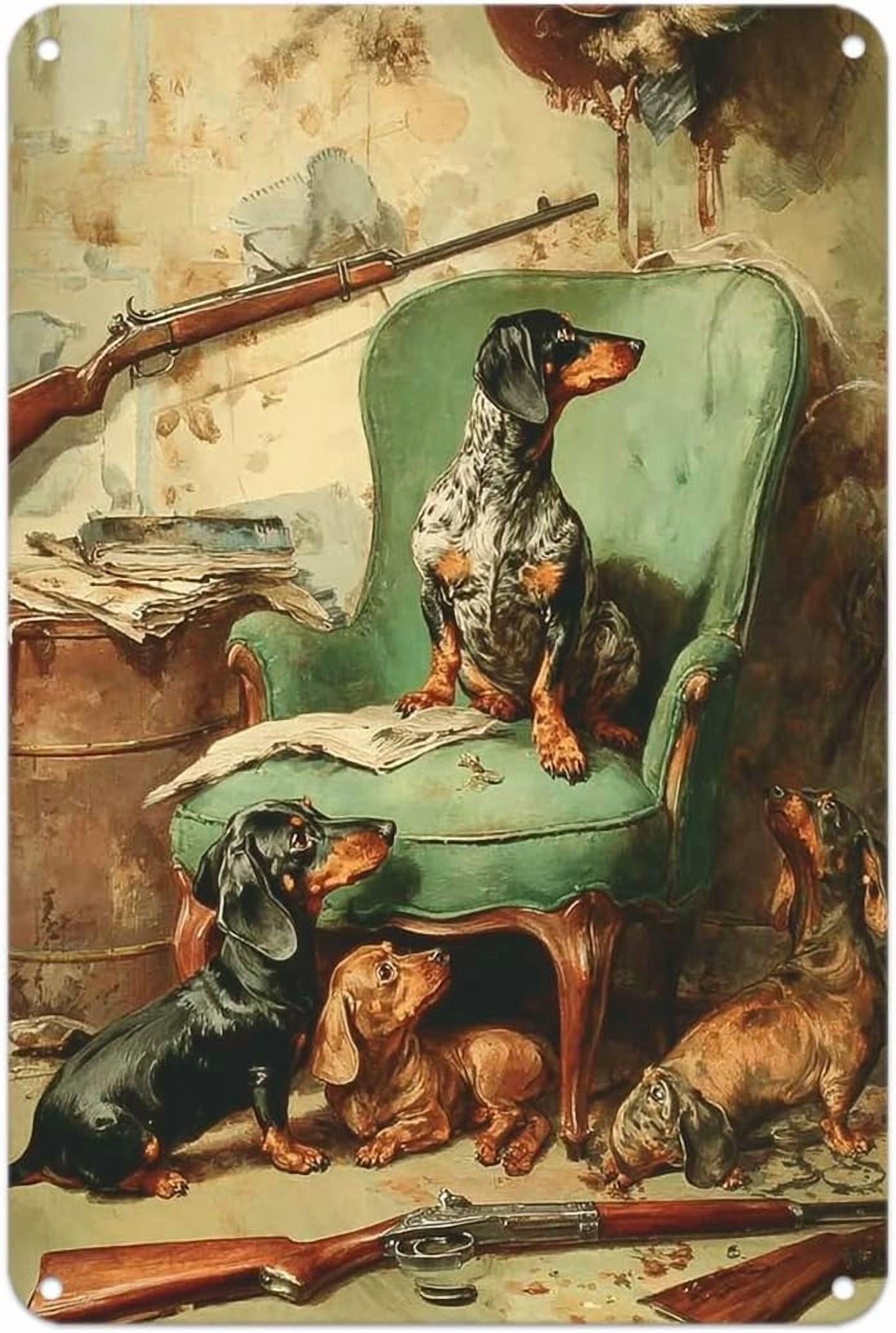 Dachshund Dogs tin sign， Vintage Dachshund Hunting Metal Sign print ...