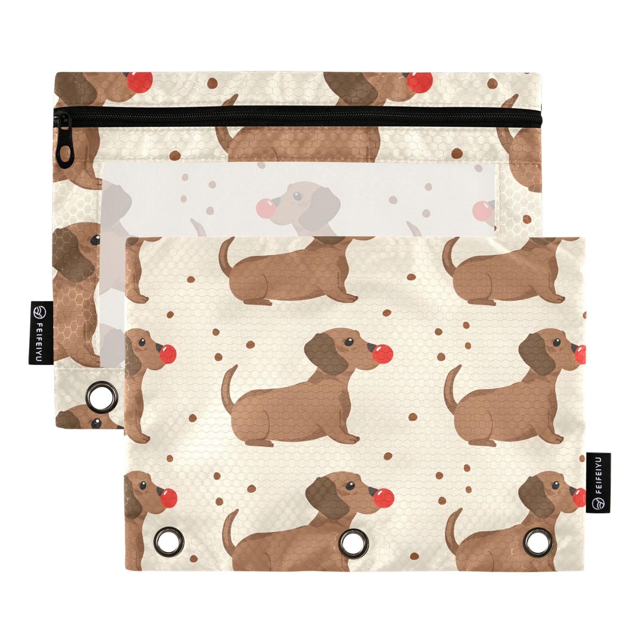 Dachshund Dogs with Ball 2 Pack Pencil Pouch for 3 Ring Binder Smooth ...