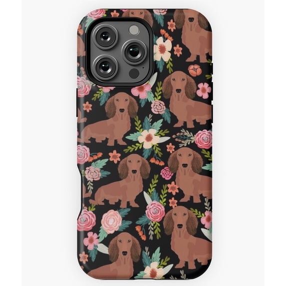 Dachshund Dogs with Flowers Pattern Phone Case for iPhone 16 15 14 13 ...