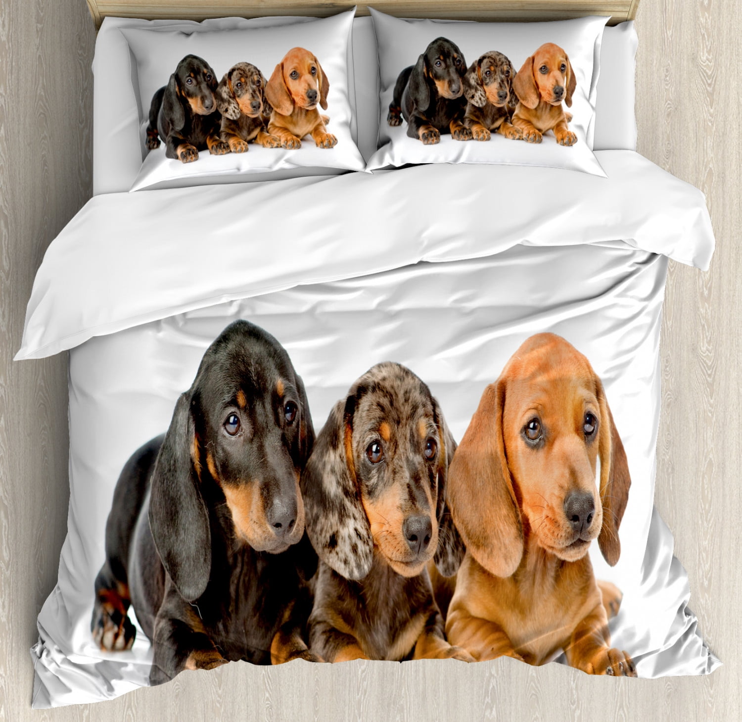 Dachshund Duvet Cover Set Queen Size, Dog Lover Photo of Sweet Long ...