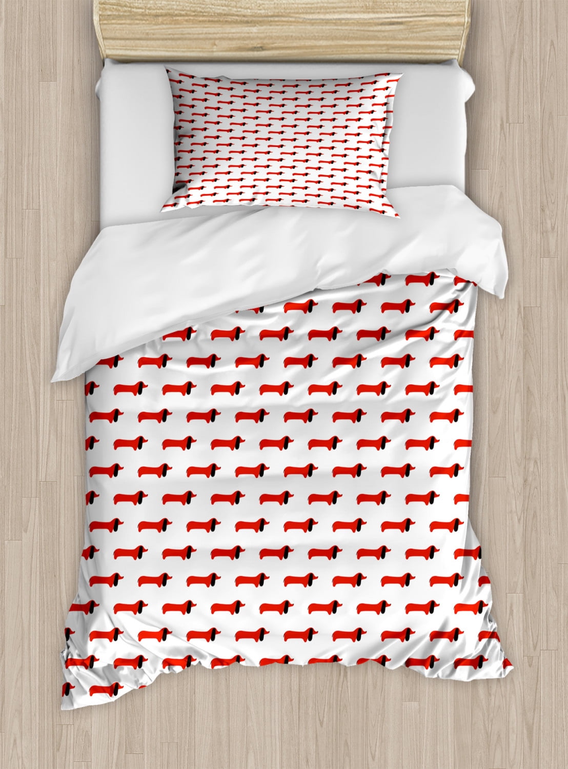 Dachshund Duvet Cover Set Twin Size, Simplistic Repeating Pattern with ...