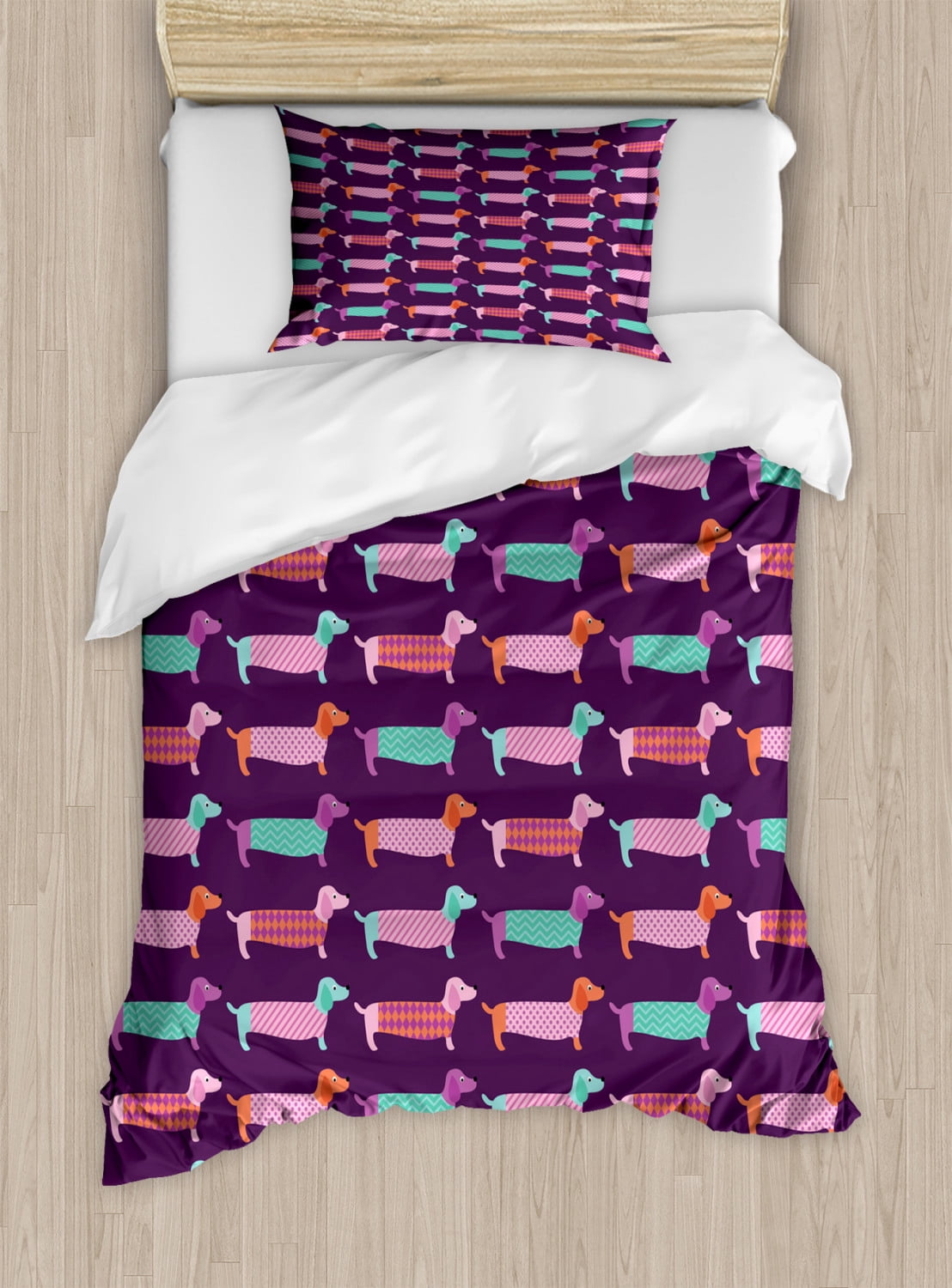 Dachshund Duvet Cover Set Twin Size, Sixties Inspired Color Palette ...