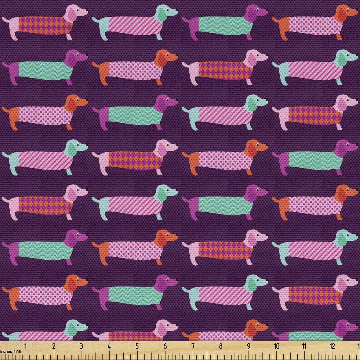 Ambesonne Dachshund Fabric by the Yard Upholstery, Sixties Style Puppy ...