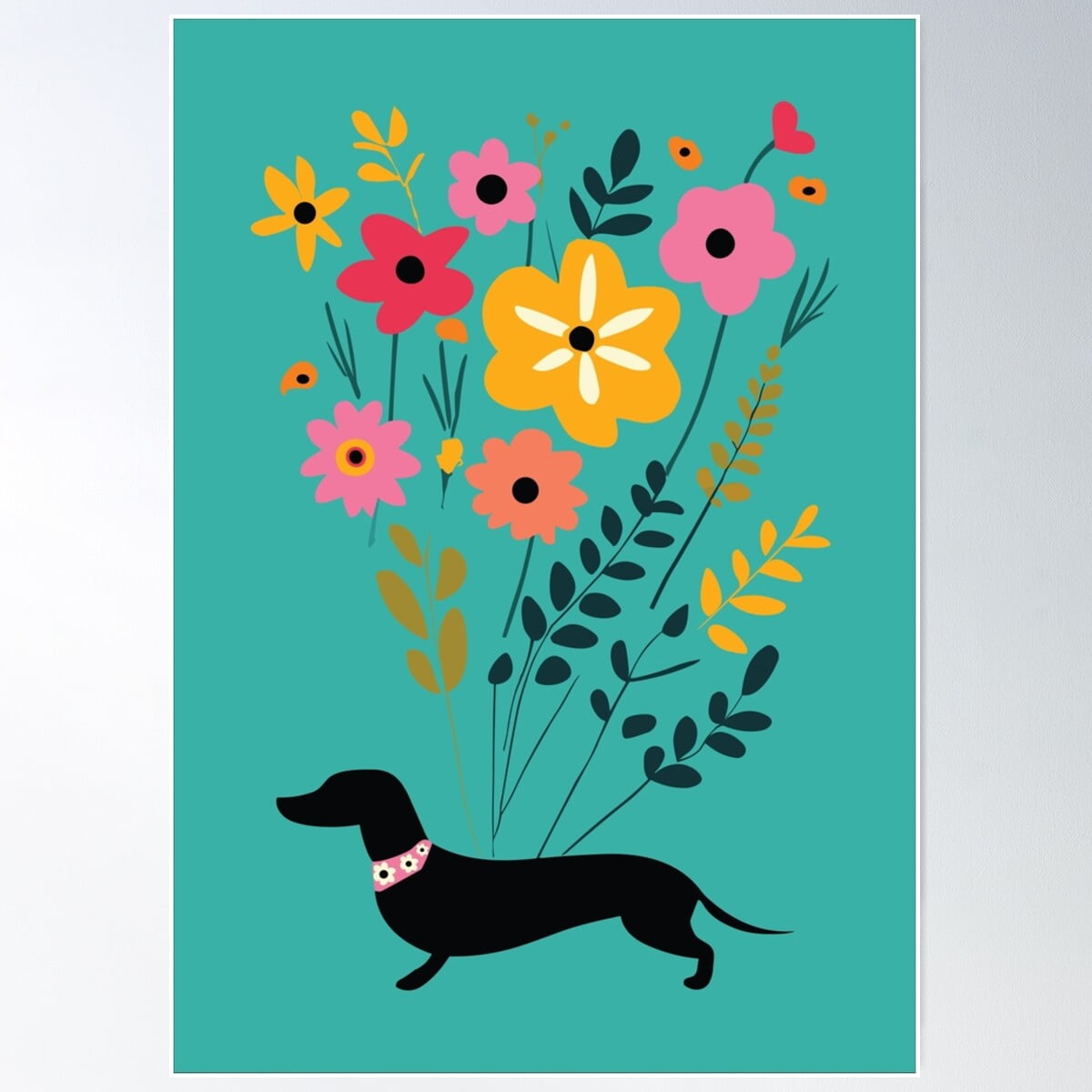 Dachshund Flowers Poster Wall Art, Modern Wall Decor For Living Room ...