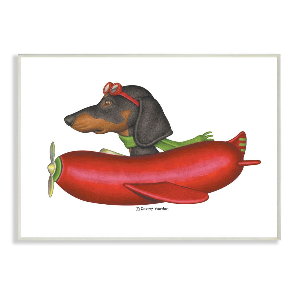 Dachshund Flying in Weenie Mobile Playful Plane Illustration 19 in x 13 ...