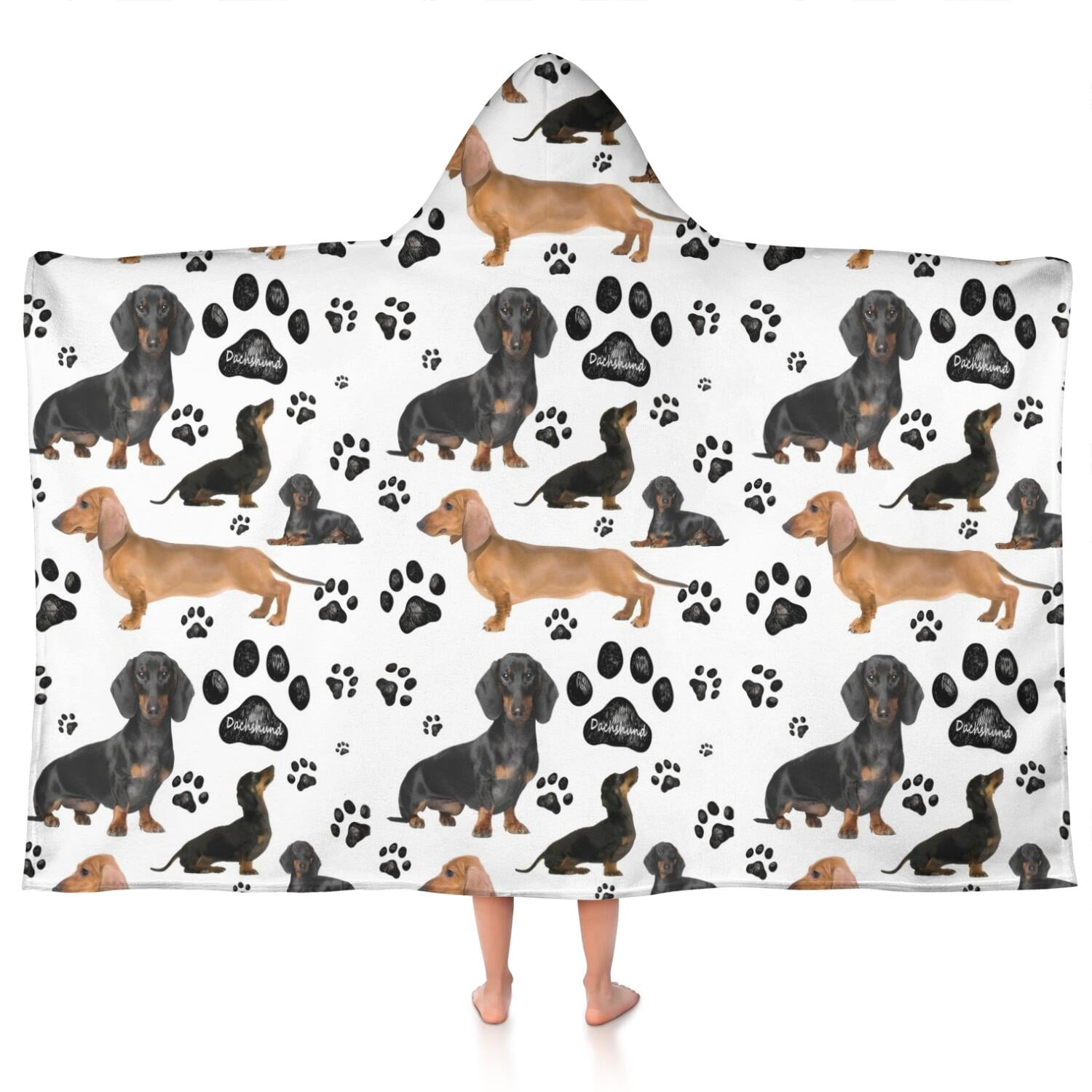 Dachshund Footprint Hooded Bath Towel，50"x30" for Ages 3 To 12 Kids ...