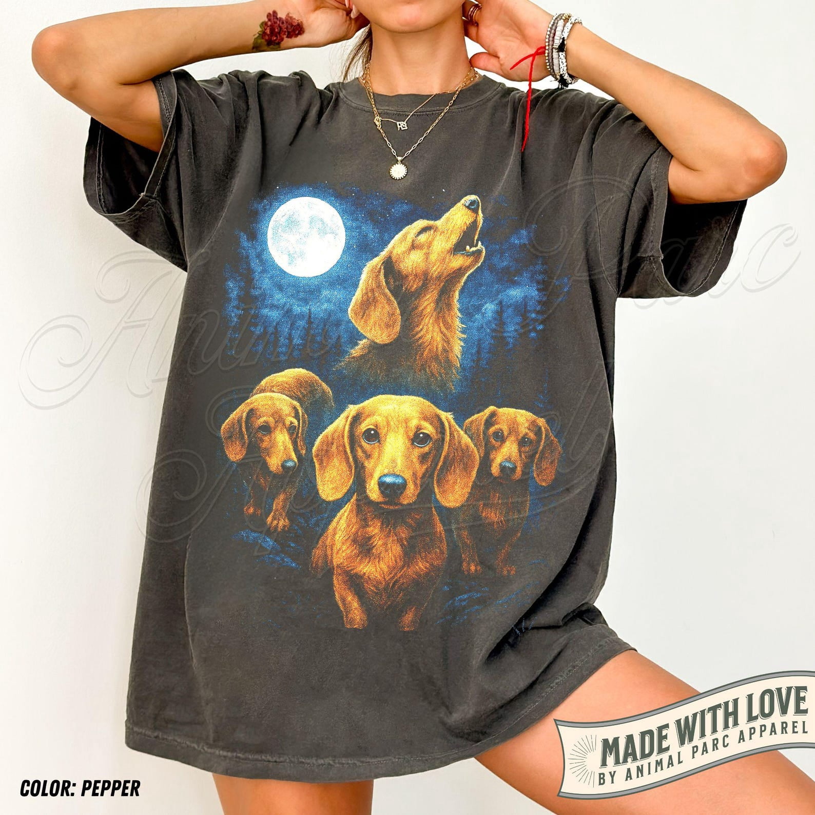 Dachshund Full Moon T Shirt, Vintage Wiener Dog Graphic Tee, Gift Dog ...