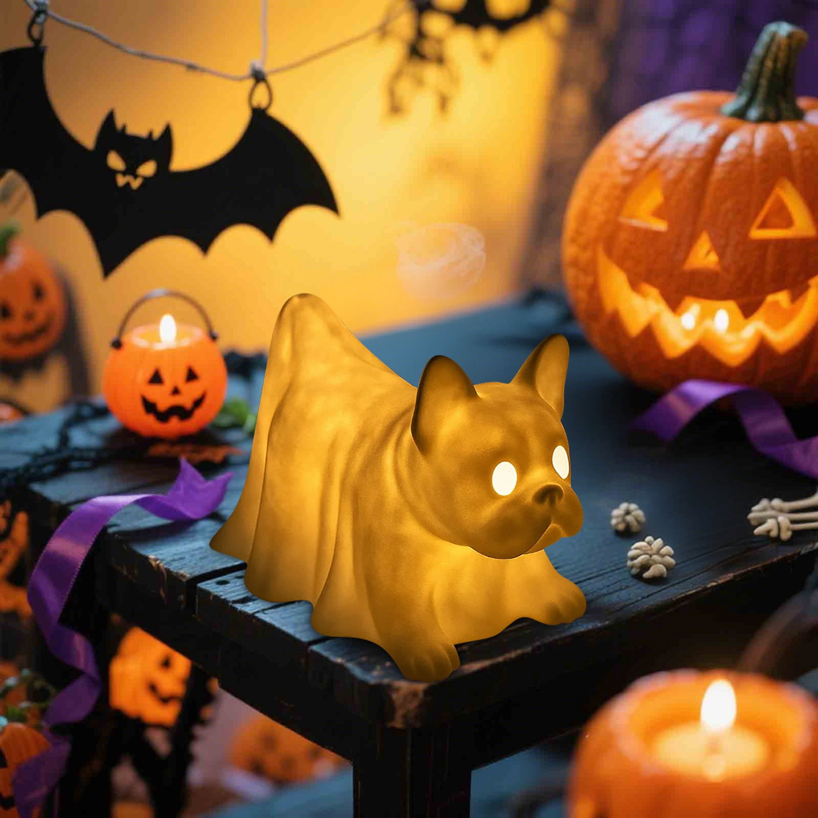 Dachshund Ghost Lamp, 6" Halloween Dachshund Pumpkin Lamp Statue, 3D ...