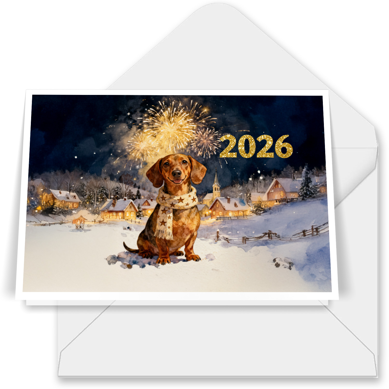 Dachshund Happy New Year 2026 with Fireworks on New Year's Eve 7x5in ...