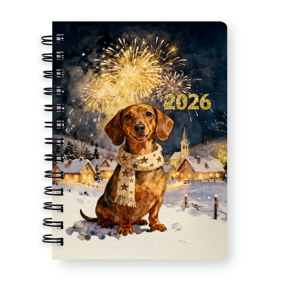 Dachshund Happy New Year 2026 with Fireworks on New Year's Eve Spiral ...