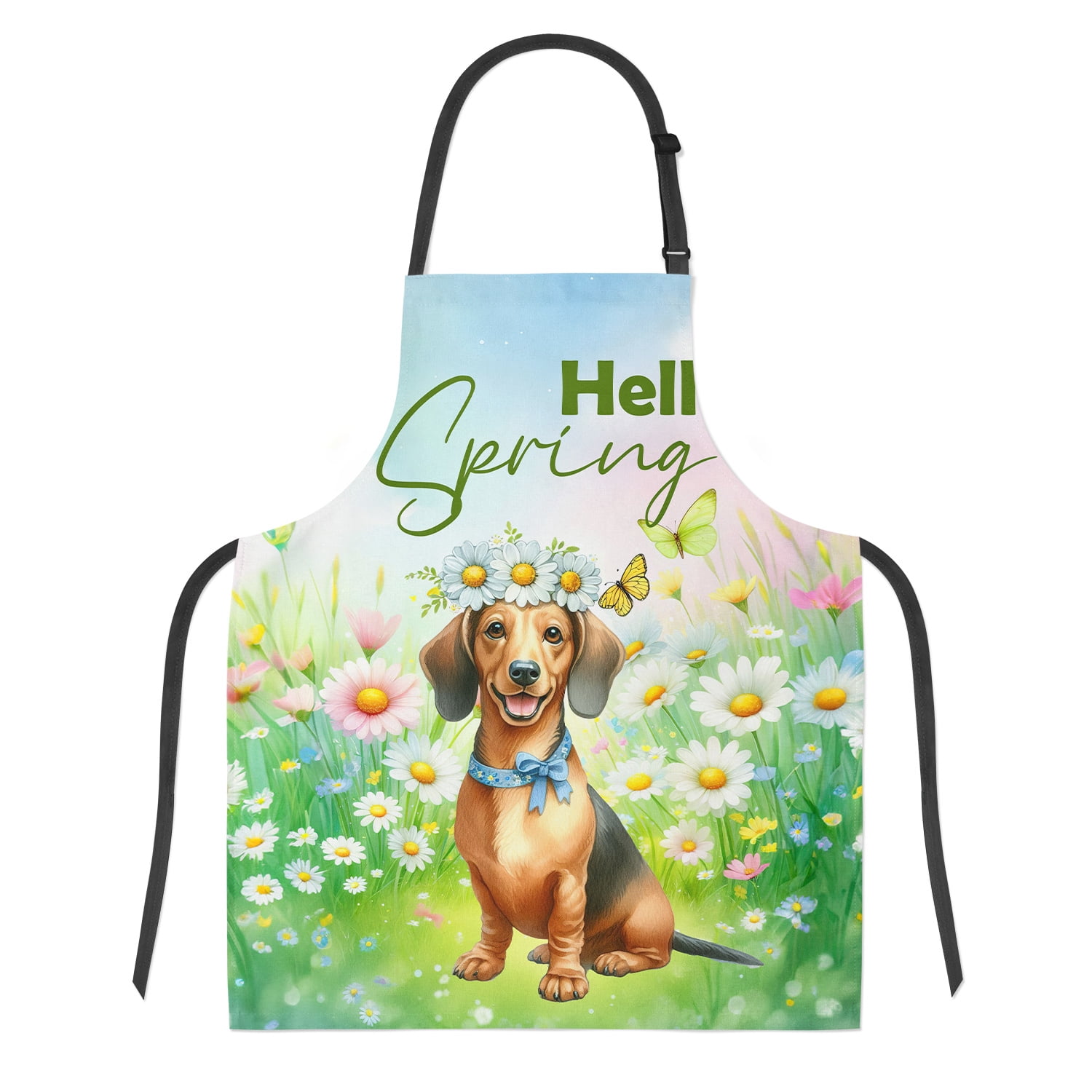 Dachshund Hello Spring Time Flower Floral Nature Apron Wiener Dog Lover ...