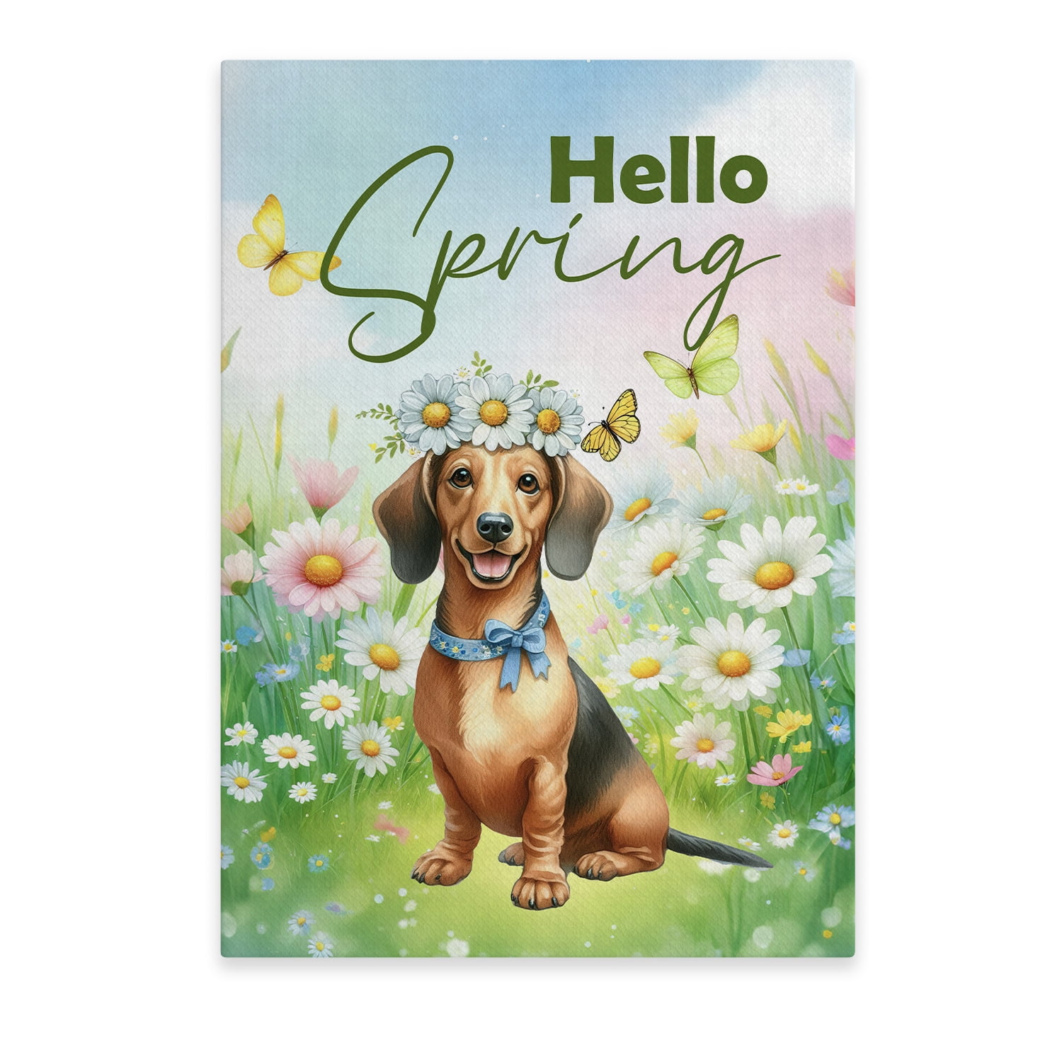 Dachshund Hello Spring Time Flower Floral Nature Vertical Matte Canvas ...