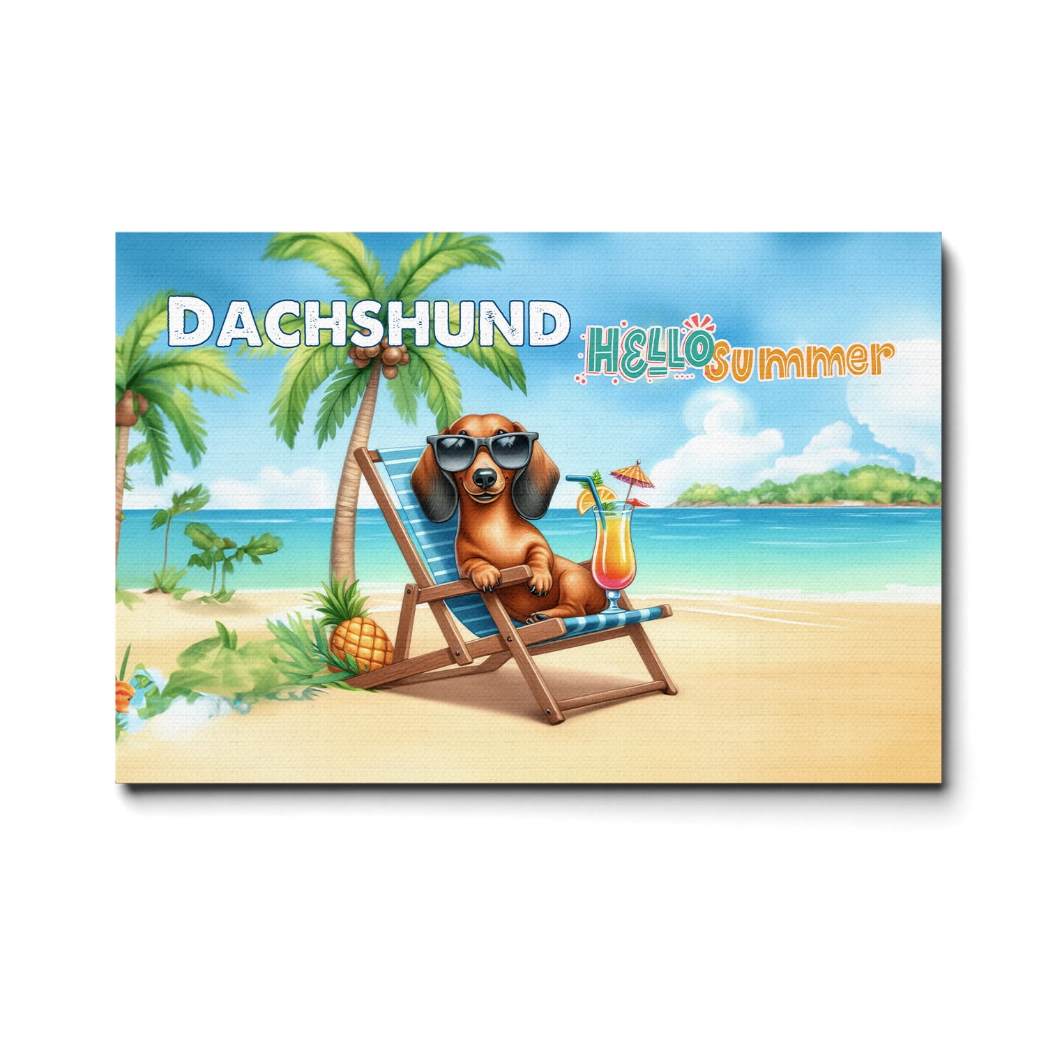 Dachshund Hello Summer Beach Theme with Sunglasses and Tropical ...
