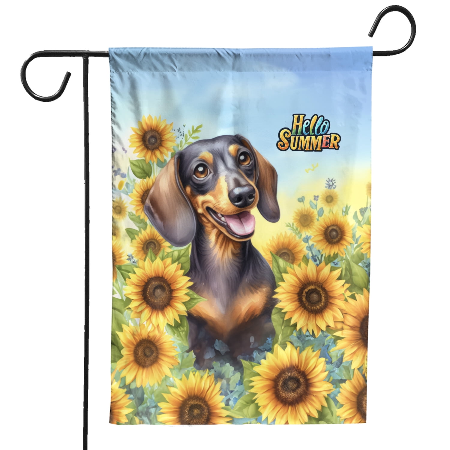 Dachshund Hello Summer Sunshine Sunflowers Spring Retro Vintage Garden ...