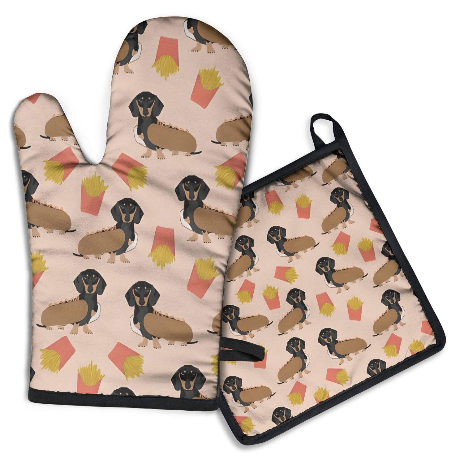 Dachshund Hotdog Fries Kitchen Oven Mitt and Pot Holder Sets 2 Pcs for ...