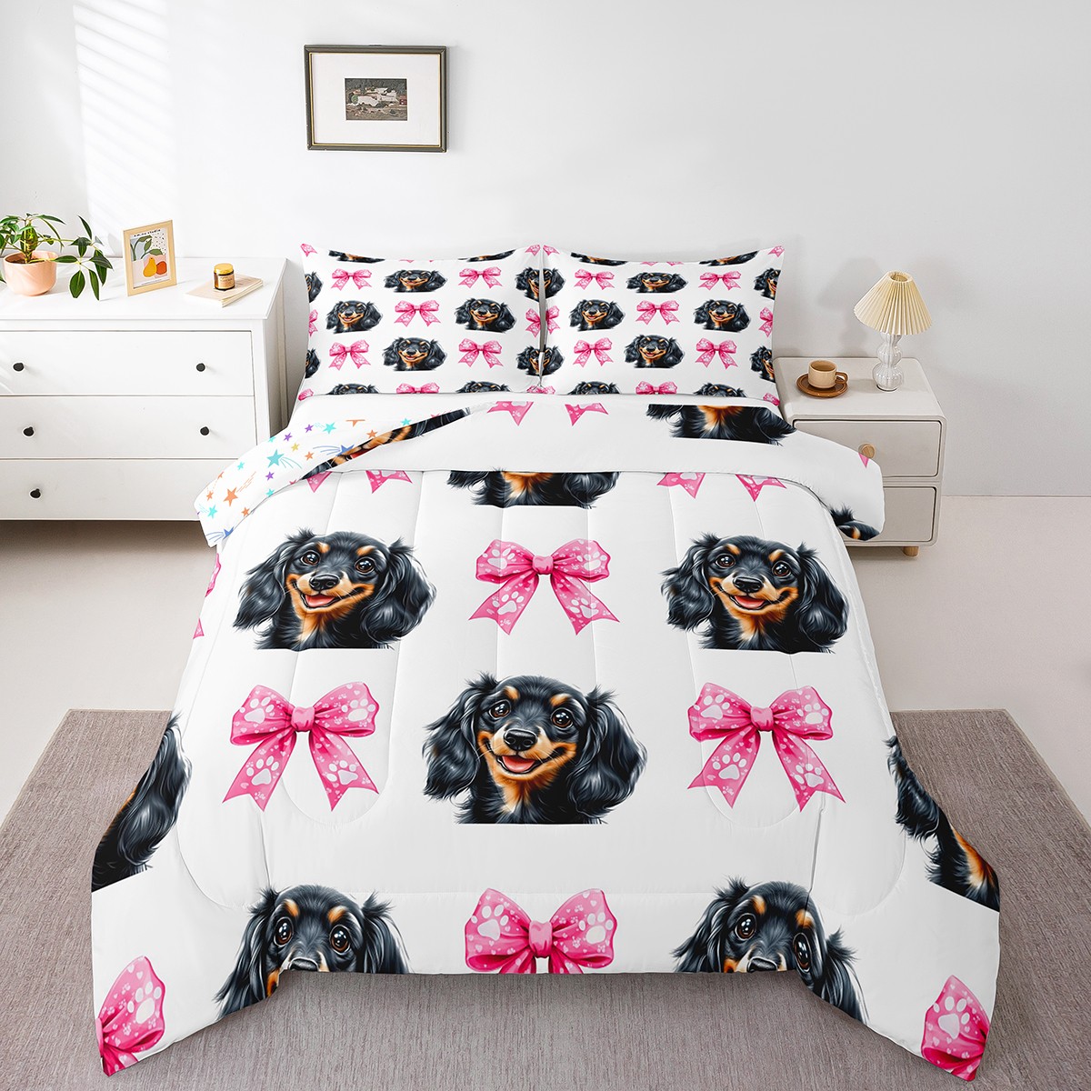 Dachshund Kids Comforter Sets Toddler Size,Cute Dog Bowknot Bedding ...