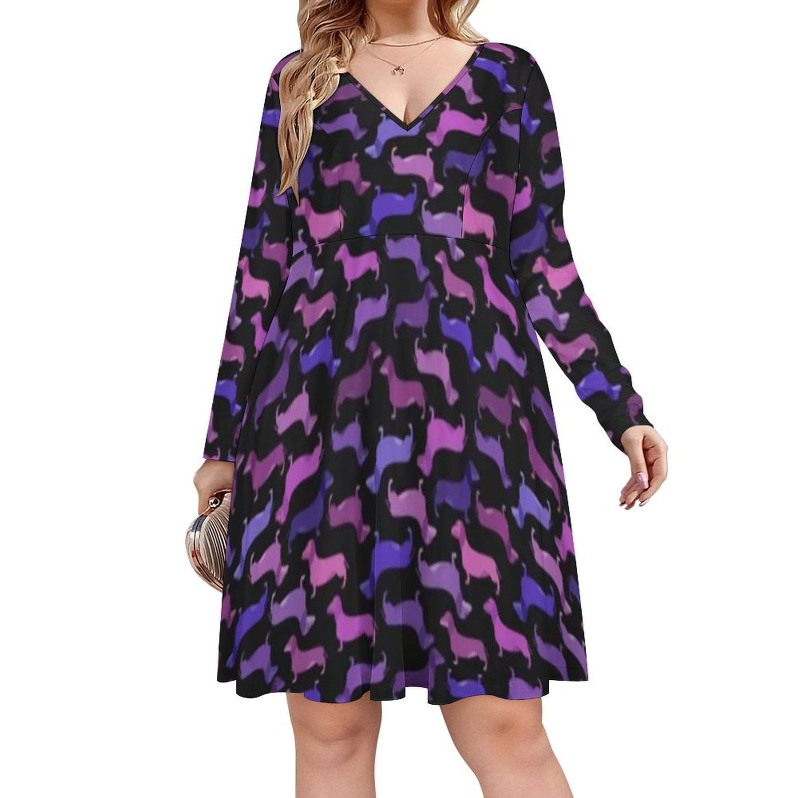 Dachshund, Lavender, Rose And Fuchsia Long Sleeve Dresses For Women ...