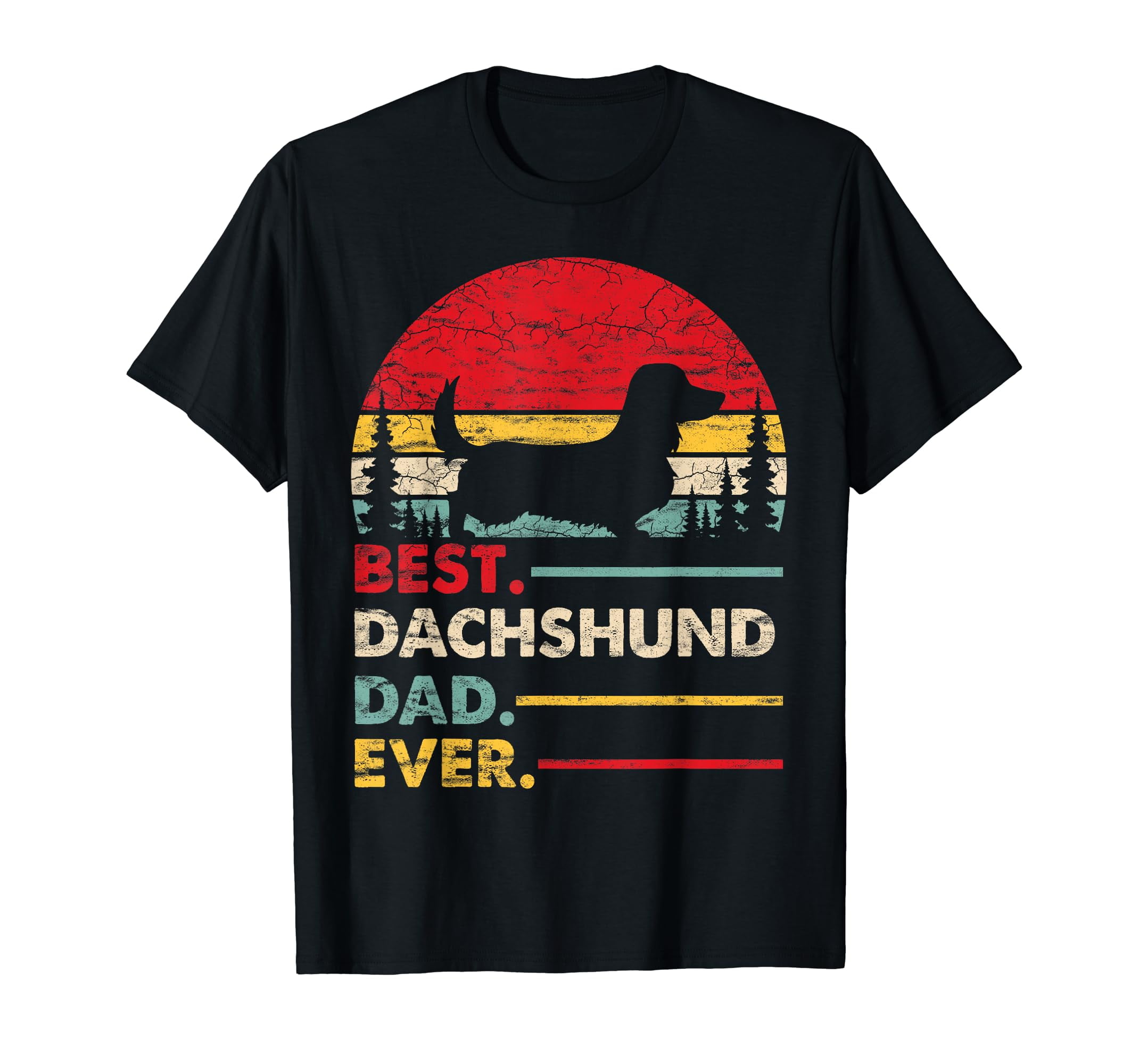 Dachshund Long Haired Best Dad Ever Dog Vintage Retro T-Shirt Black Tee ...