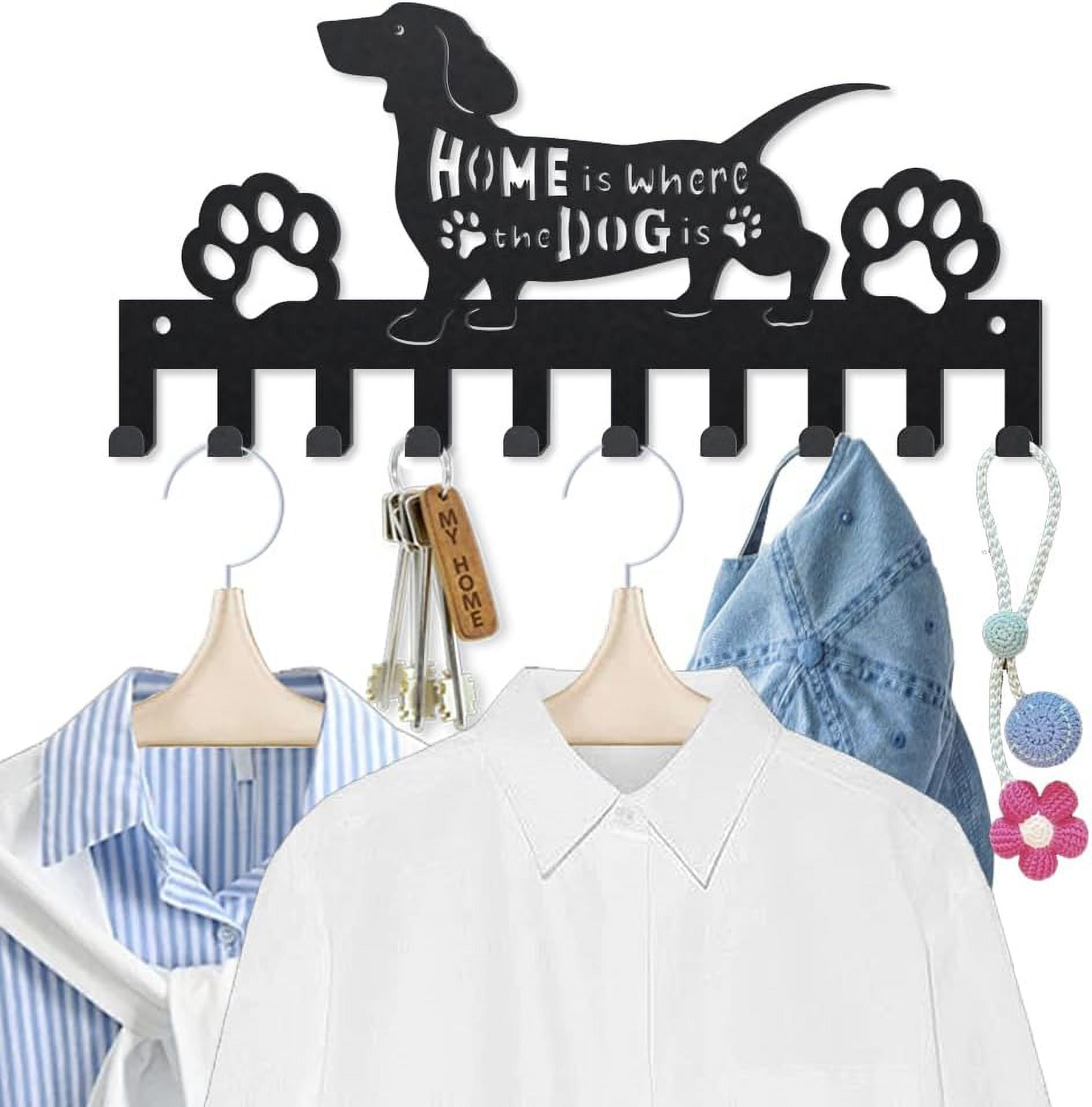 Dachshund Metal Key Hook Wall Mounted Dog Paw Print Text Coat Rack 9.8× ...