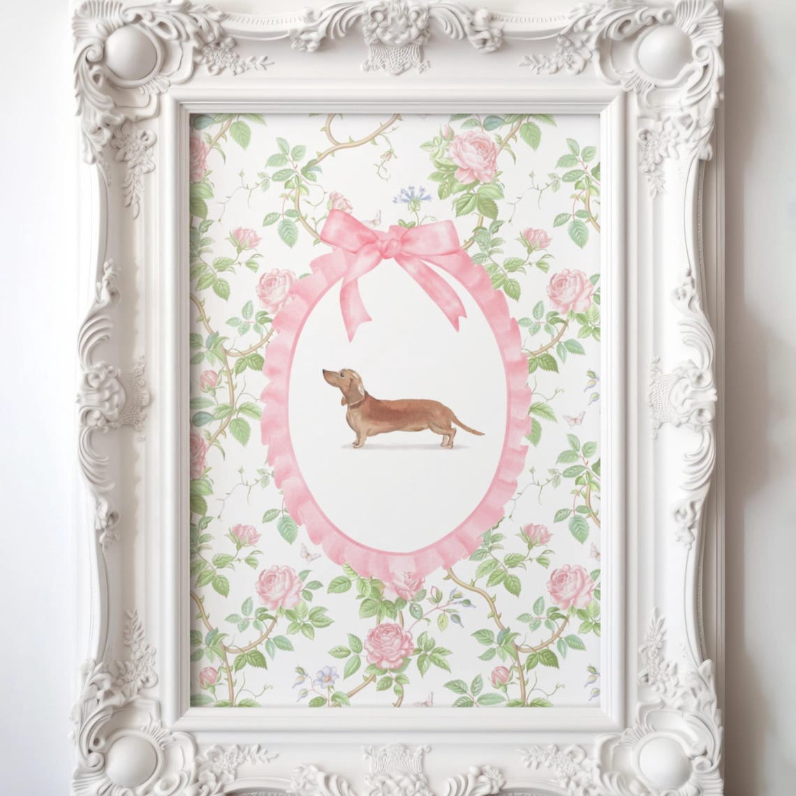 Dachshund Nursery Pink Chinoiserie Baby Girl Dog Nursery Poster ...