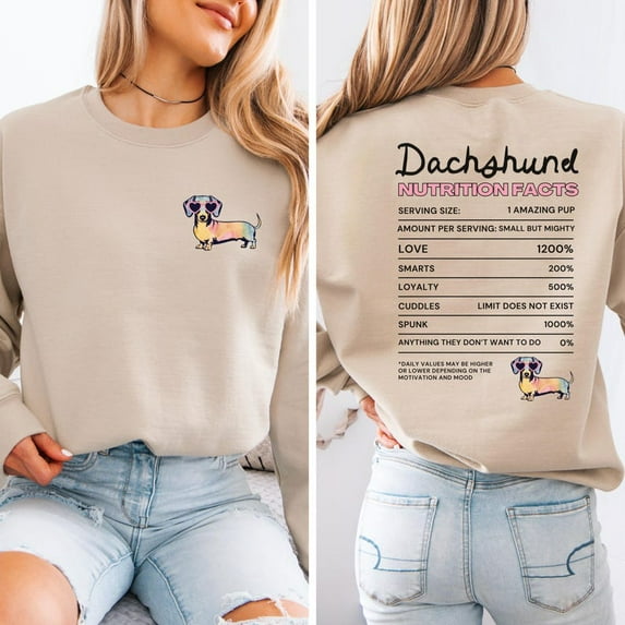 Dachshund Nutrition Facts Crewneck Sweatshirt Funny Dog Lover Pullover ...
