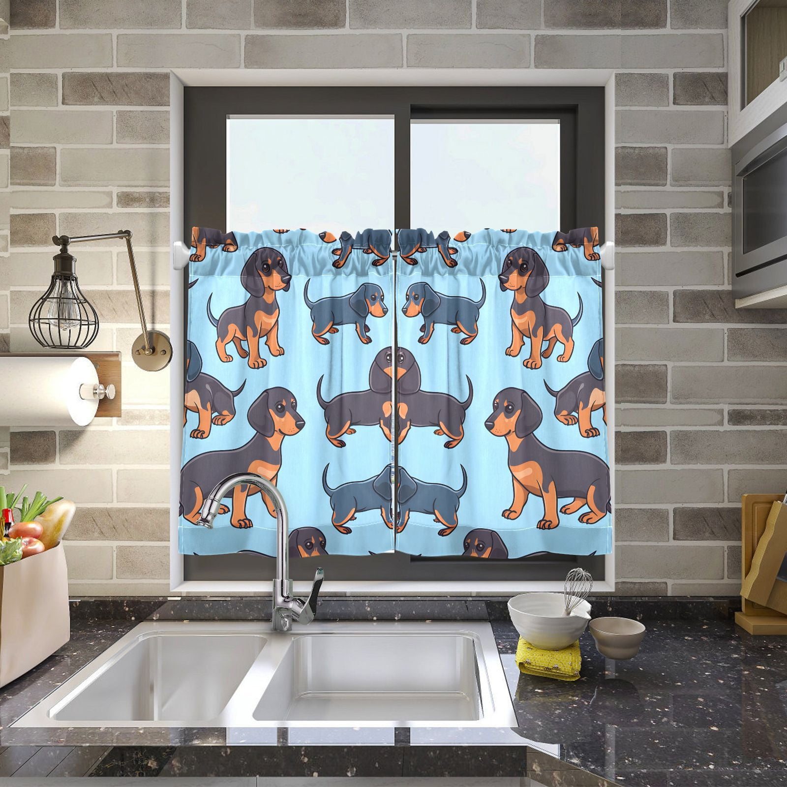 Dachshund Or Dogs Kitchen Curtains Half Tier Curtain 2 Rod Pockets ...