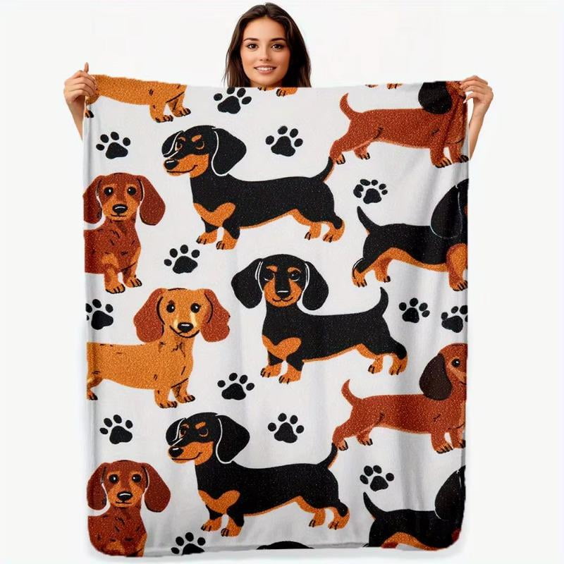 Dachshund Pattern Flannel Blanket - Super Soft & Warm Throw for Bed ...