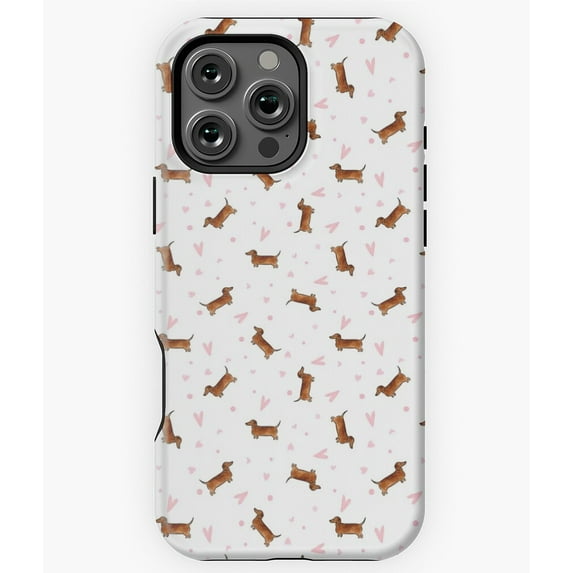 Dachshund Pattern White Aesthetic Phone Case for iPhone 16 15 14 13 12 ...
