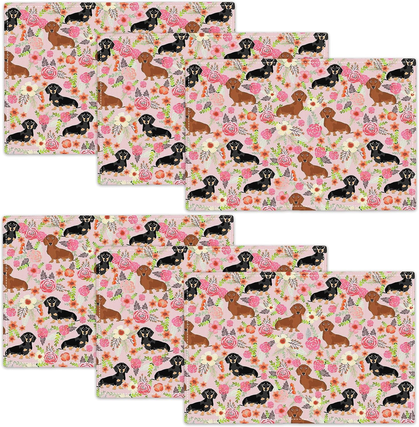 Dachshund Placemats Set of 6, Cute Dogs Place Mats Table Mats for ...