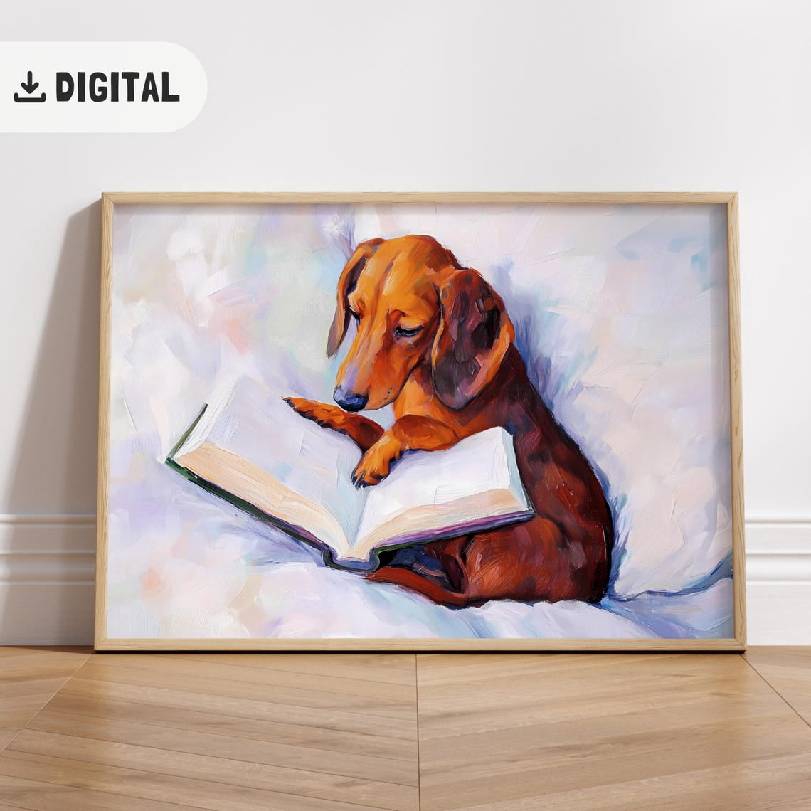 Dachshund Reading Wall Art, Book Lover, Poster Doxie Dog, Read ...
