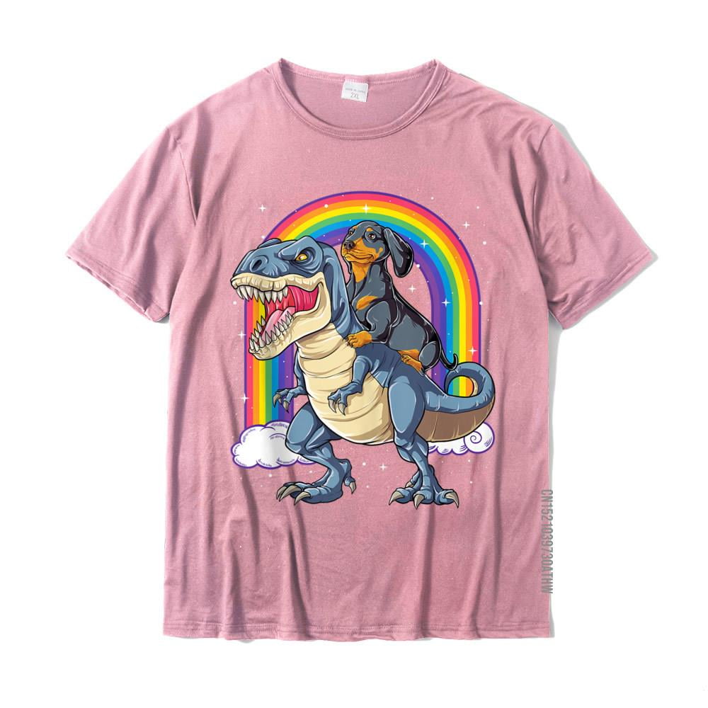 Dachshund Riding Dinosaur T Rex Gifts Boys Kids Men Rainbow Cotton Man ...