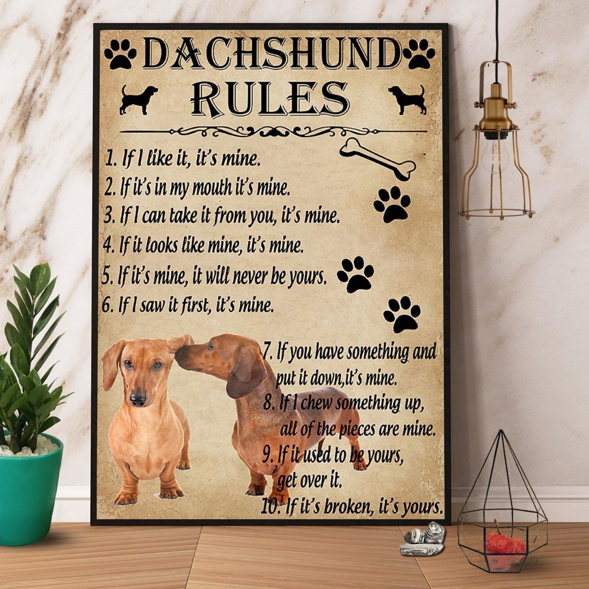 Dachshund Rules Vintage Dog Paper Poster No Frame Matte Wall Art Decor ...