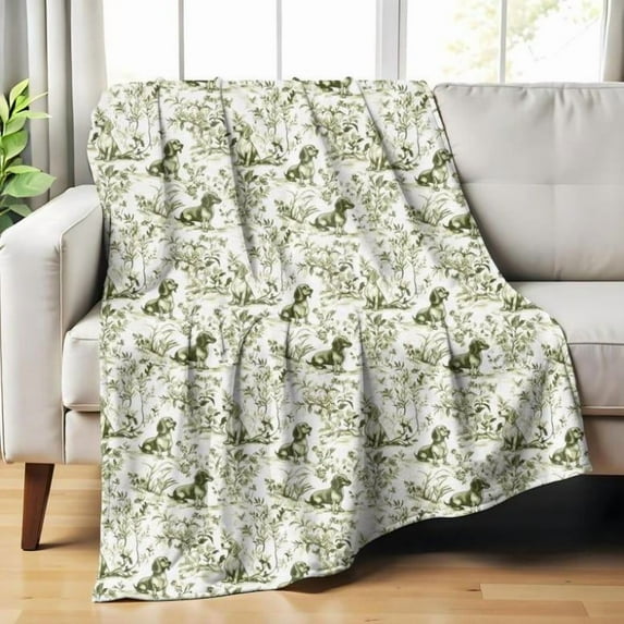 Dachshund Sage Green Toile Throw Blanket, Cozy Toile De Jouy Sausage ...