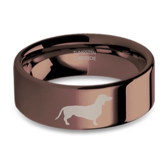 Dachshund Sausage Dog Engraved Espresso Brown Polished Tungsten Ring ...
