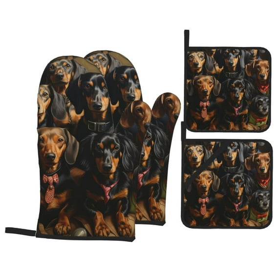 Dachshund Sausage Dogs Art 4Pcs Oven Mitts and Pot Holders Sets Oven ...
