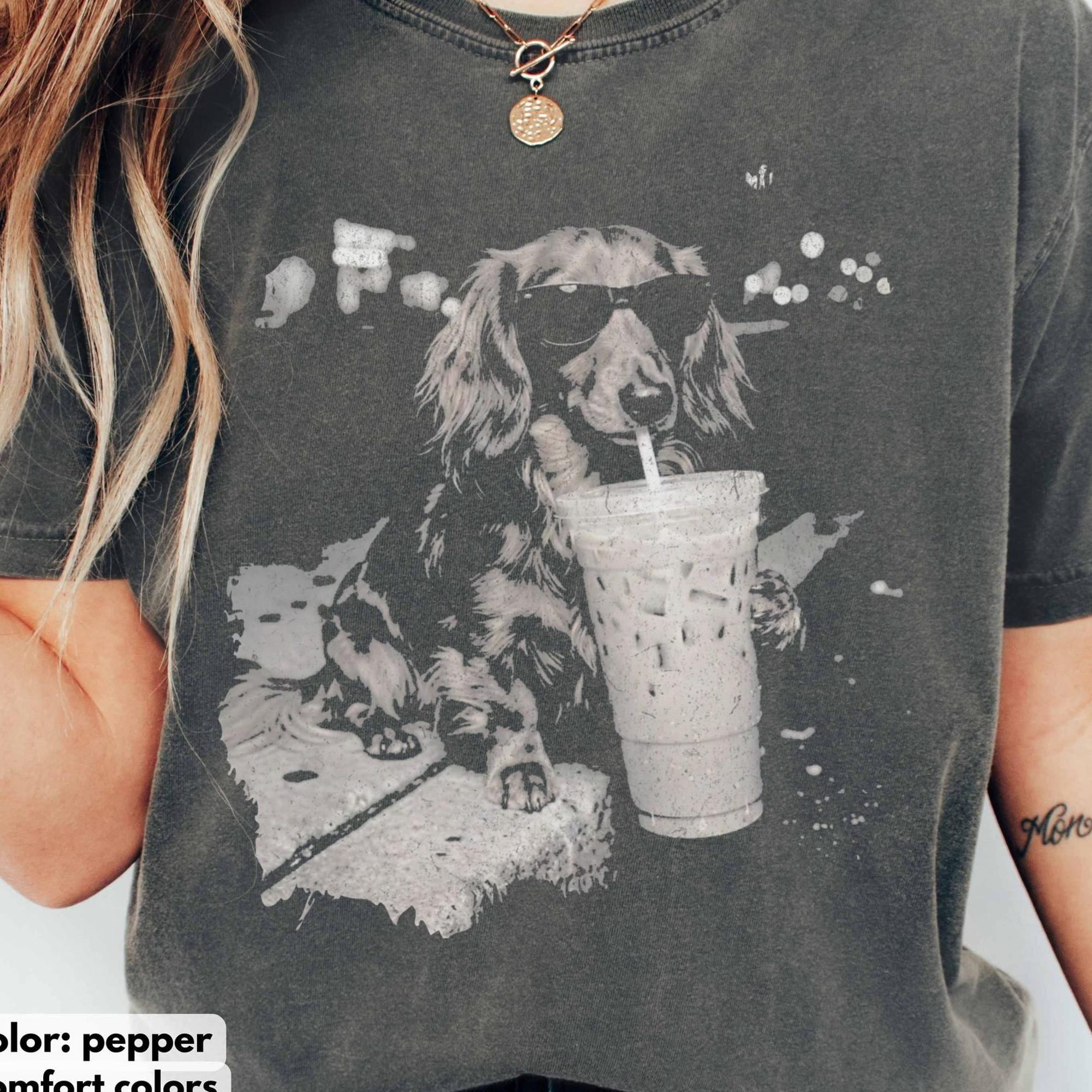 Dachshund Shirt Funny Dog Drinking Iced Coffee Tshirt Dog Shirt Dog Dad ...