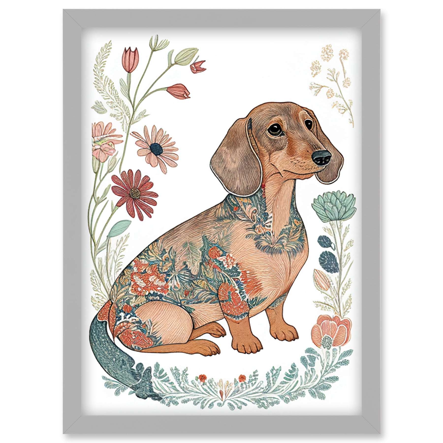 Dachshund Shorthaired Dog with Ornate Floral Patterns Colourful Colour ...