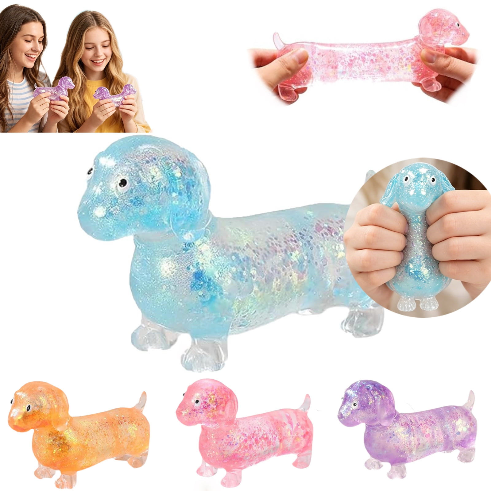 Dachshund Squishies Stress Toys - Glitter Weiner Dog Dumpling Squish ...
