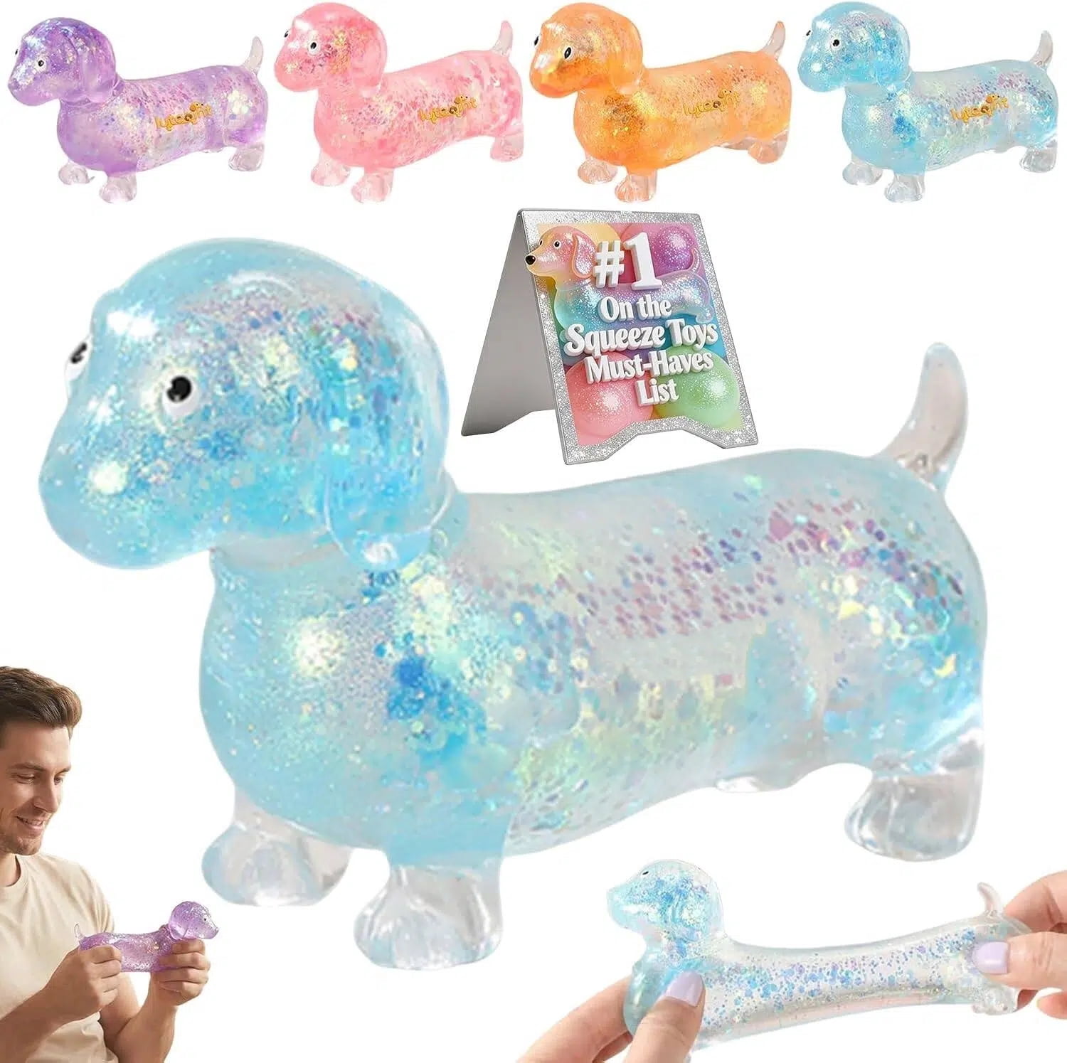 Dachshund Squishies Stress Toys - Glitter Weiner Dog Dumpling Squishies ...