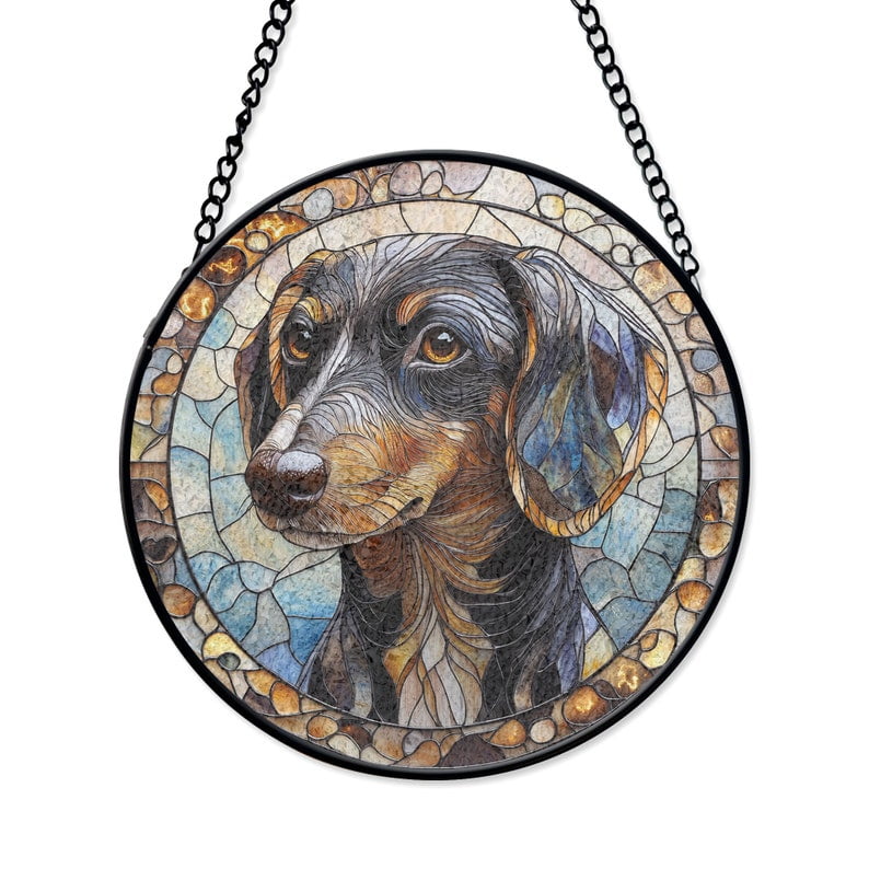 Dachshund Stained Glass Panel – Elegant Dog Art Decor with Rich Colors ...
