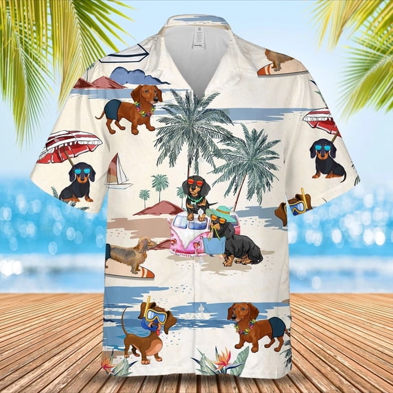 Dachshund Summer Beach Hawaiian Shirt, Dog Full Print Aloha Beach Shirt ...