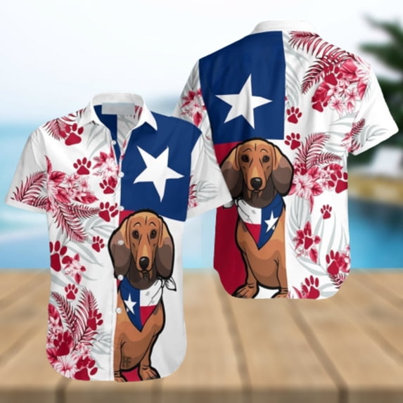 Dachshund Texas Flag Hawaiian Shirt - Walmart.com