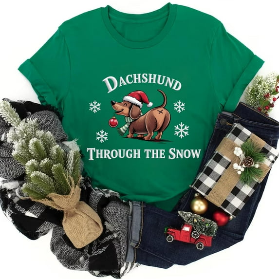 Dachshund Through The Snow Christmas T-shirt, Funny Christmas Holiday ...
