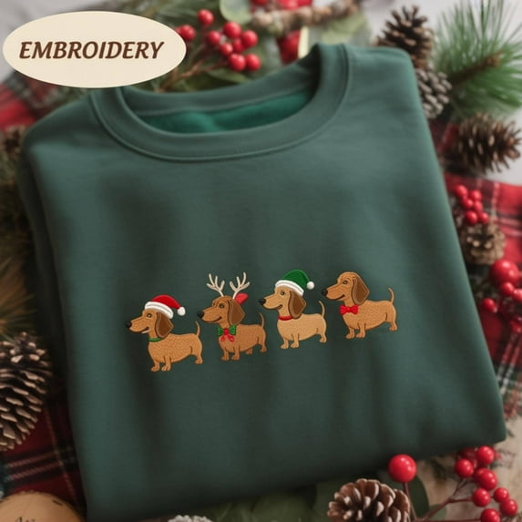 Dachshund Through The Snow Embroidered Shirt, Merry Christmas Dog Tee ...