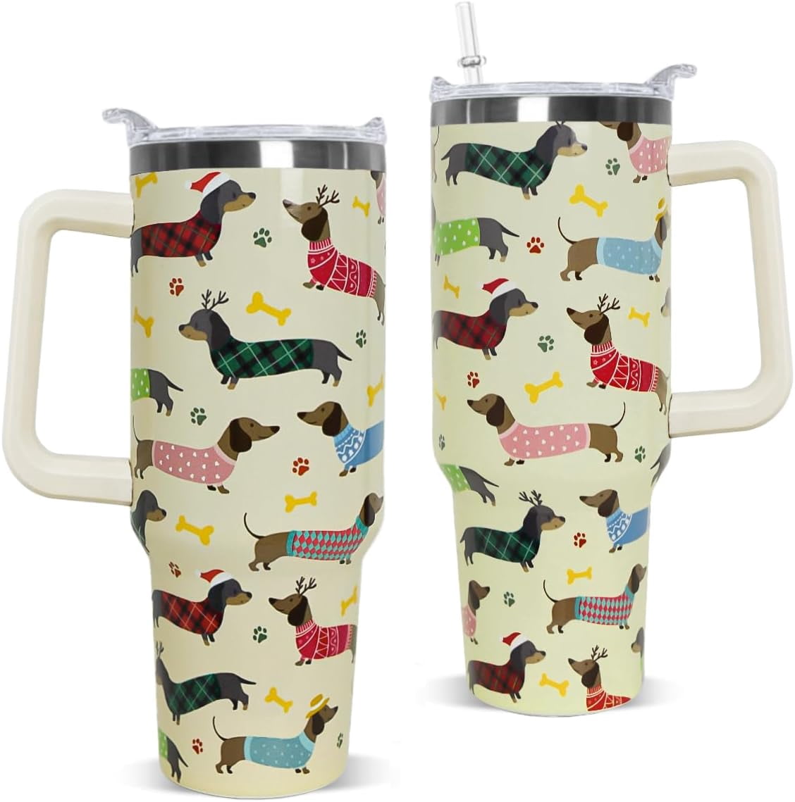 Dachshund Tumbler with Handle and Straw 40 oz Christmas Cup Weiner Dog ...
