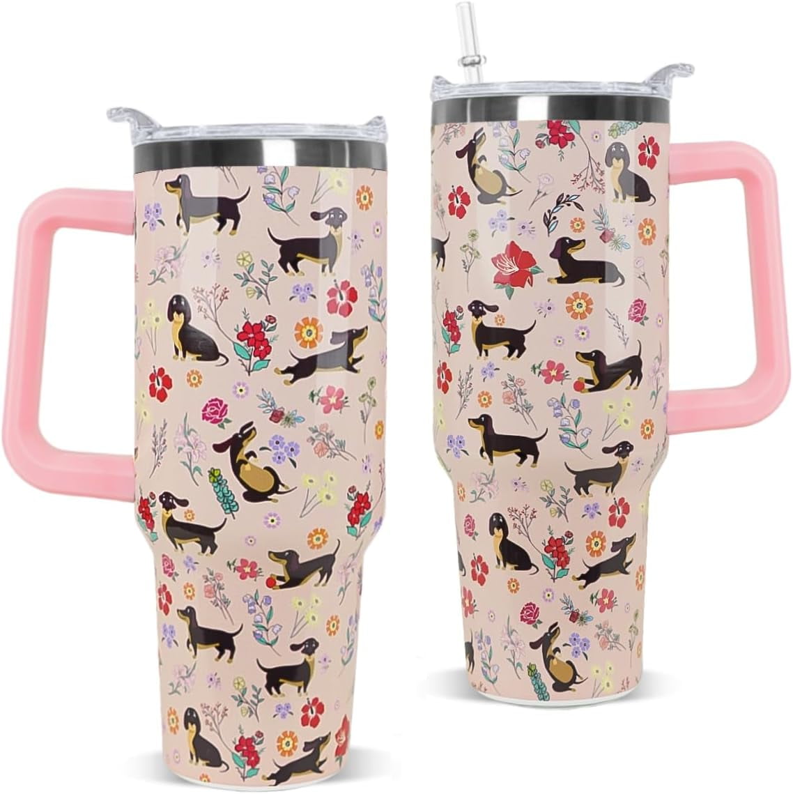 Dachshund Tumbler with Handle and Straw 40 oz Weiner Dog Cup Cute Funny ...