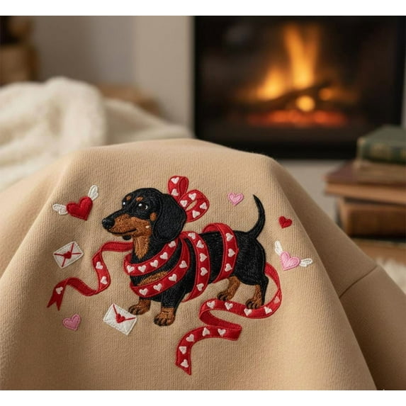 Dachshund Valentine Embroidered Sweatshirt, Cute Sausage Dog With ...