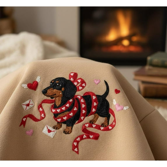Dachshund Valentine Embroidered Sweatshirt, Cute Sausage Dog With ...