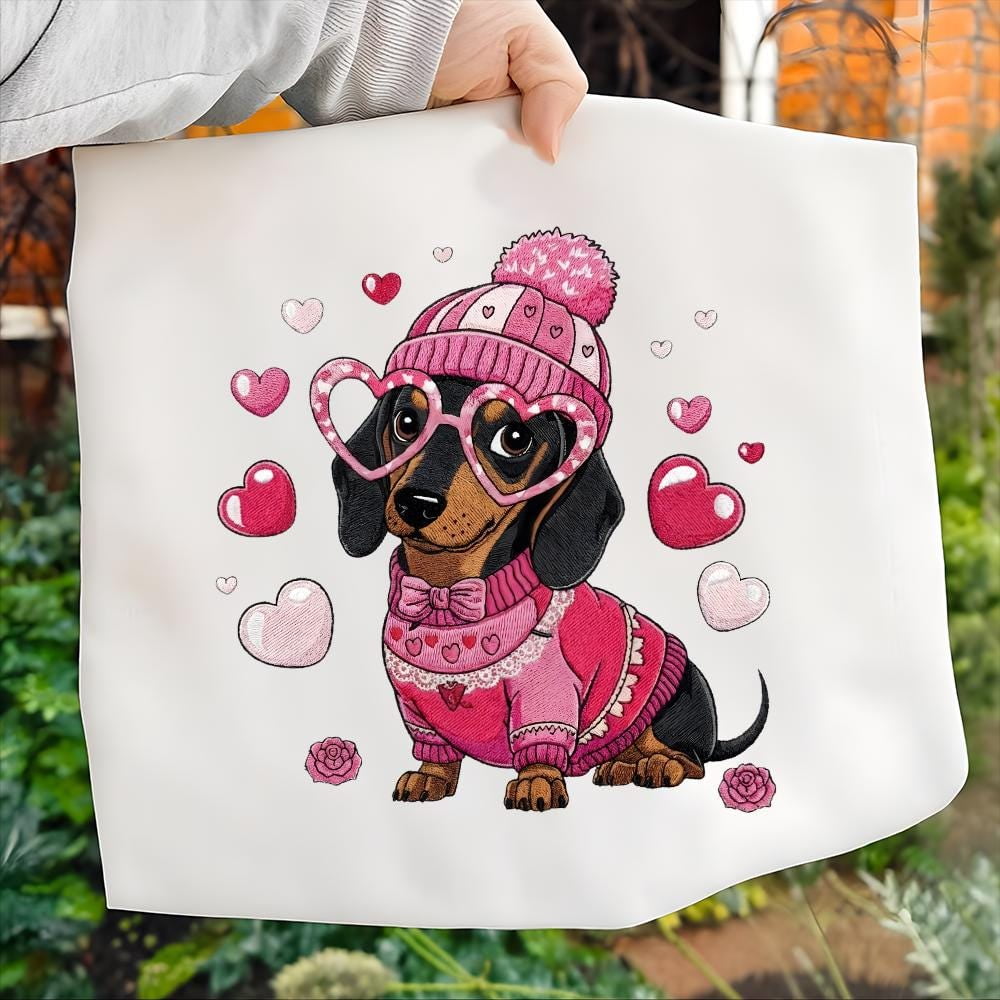 Dachshund Valentine Embroidery, Dachshund Dog Valentine's Day, Dog Mom ...