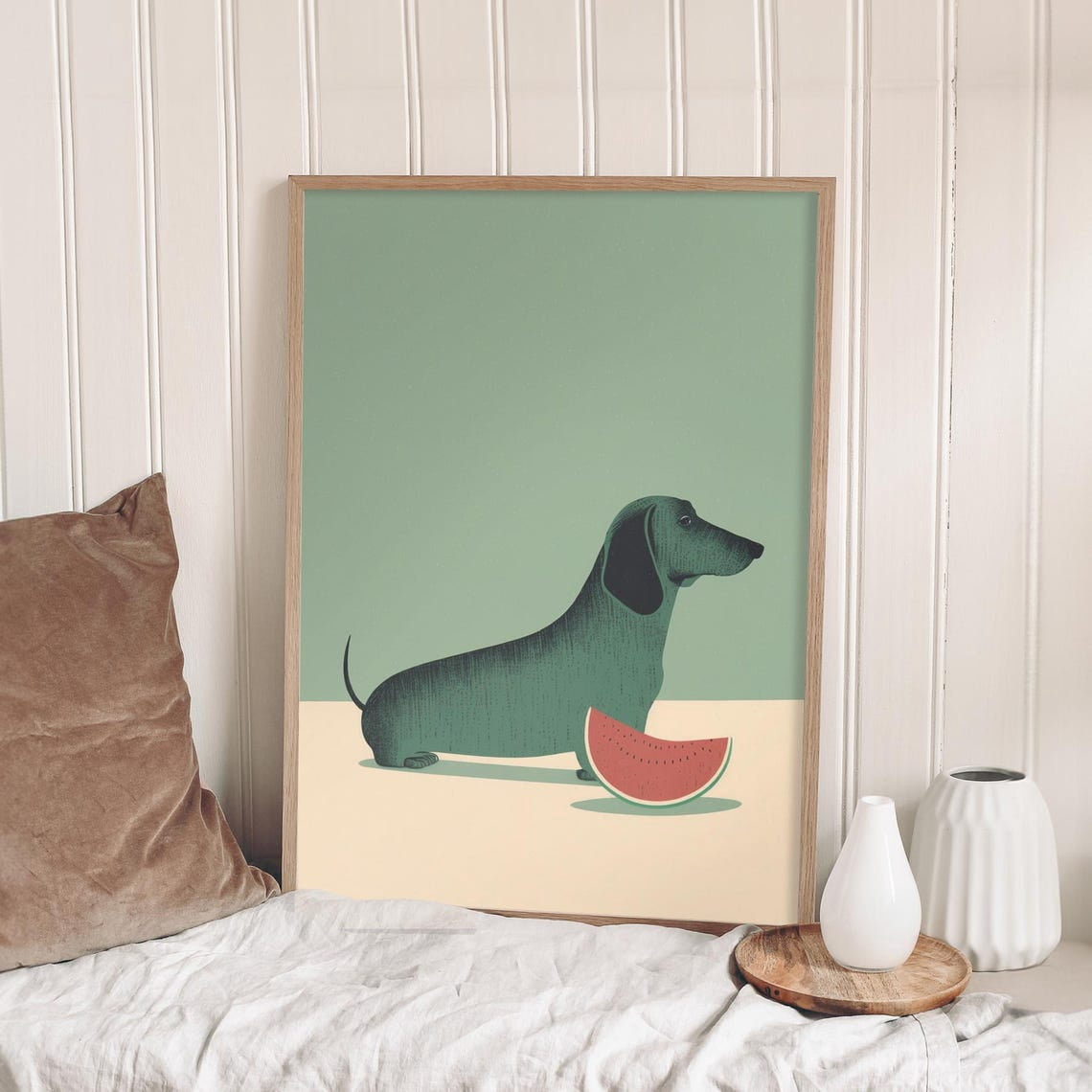 Dachshund Watermelon Poster, Cute Dog Wall Art, Unframed Paper Poster ...